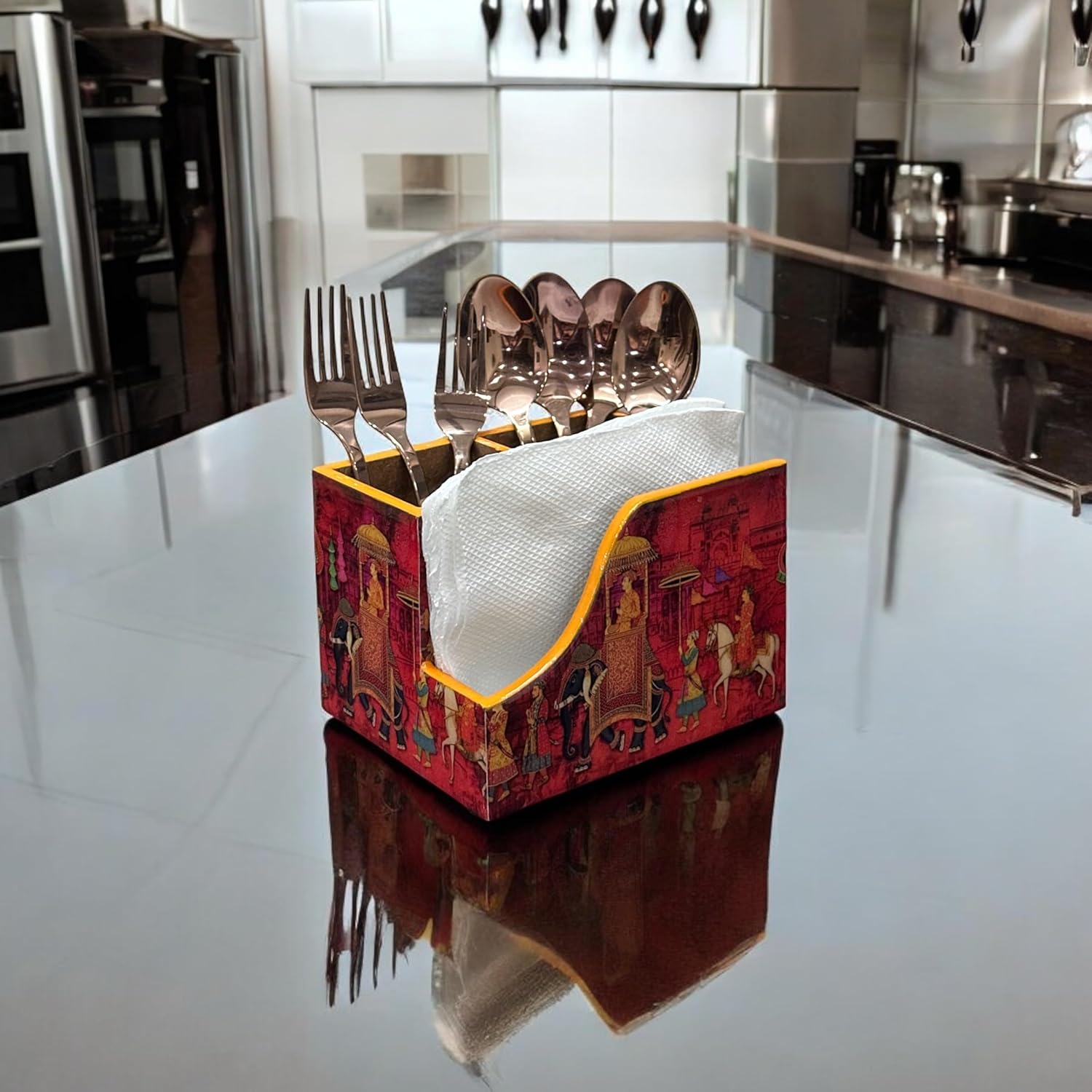 Maharaja MDF Spoon Cutlery with Tissue Holder Stylish Desk Organizer ...